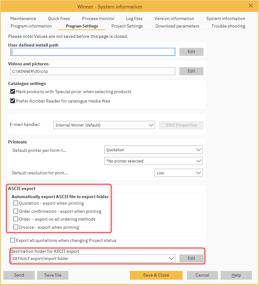 Automatically export ASCII file – Winner Flex